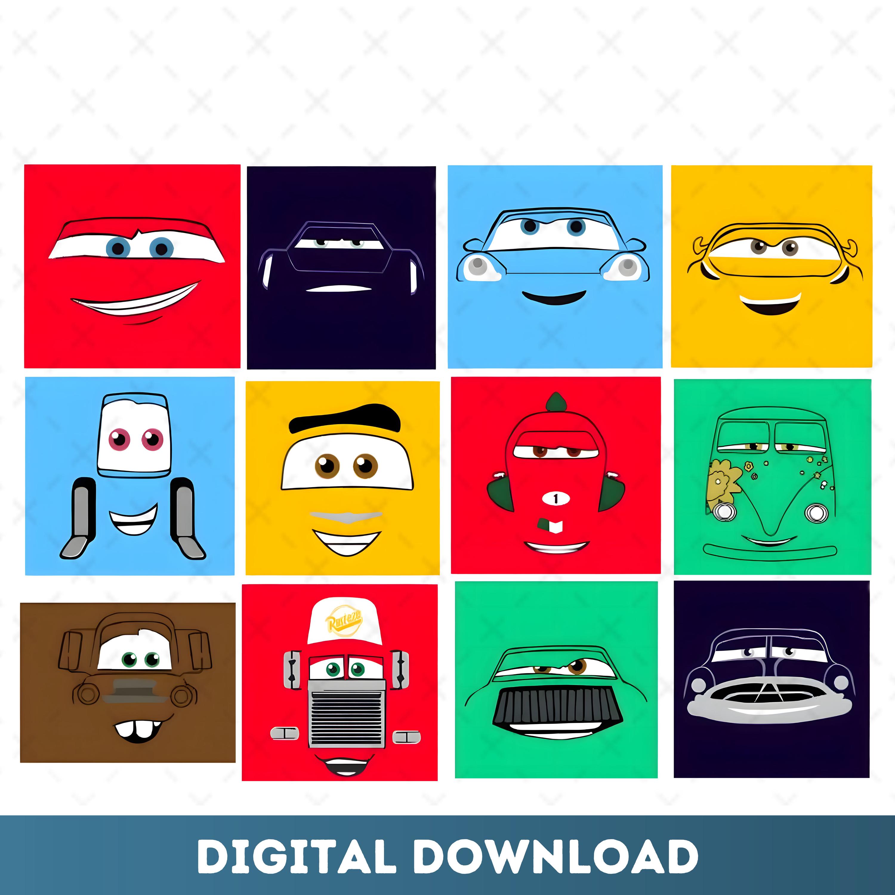 Cars Face Png Svg Bundle, Cars Face Outline Tee, Family Matching Svg ...