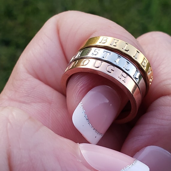 Personalize Ring Affirmation Ring Custom Water Proof Ring Positive Affirmation I Am Enough Just Breathe Keep Going Good Vibes Etsy