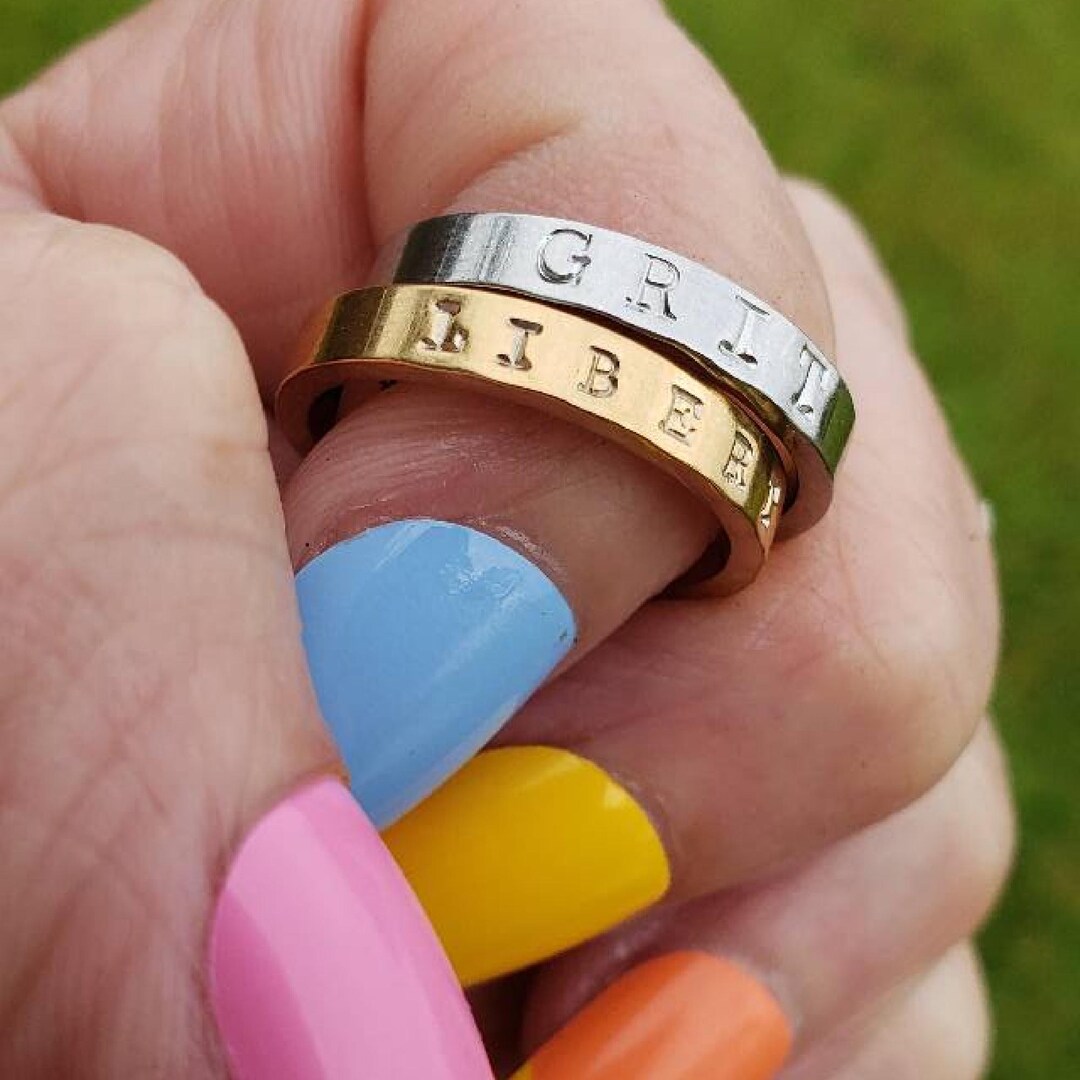 Hand Stamped Gold Tone Ring: Stainless Steel Rebel Jewelry - Etsy