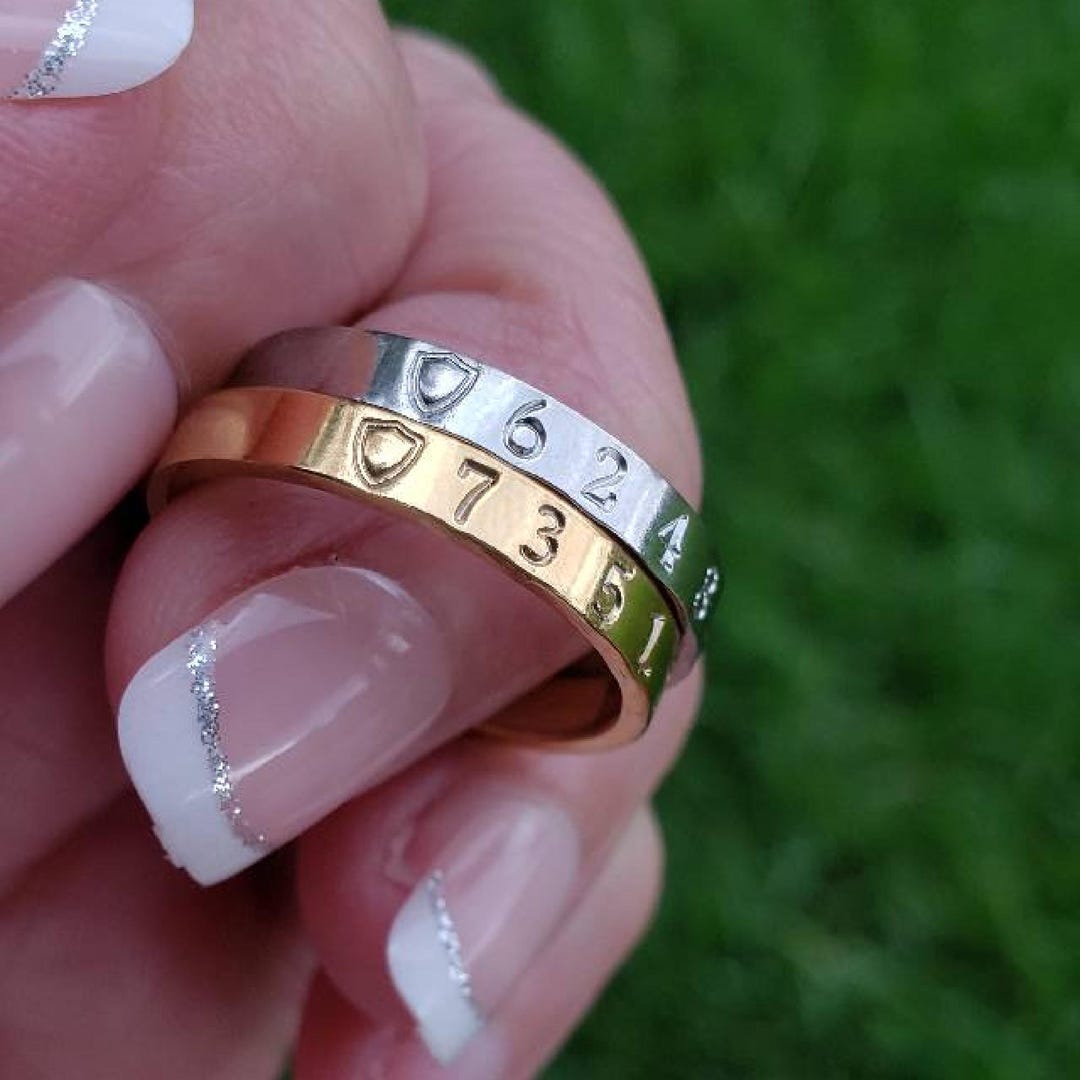 Personalized Police Badge Number Ring • Thin Blue Line Stainless Steel ...