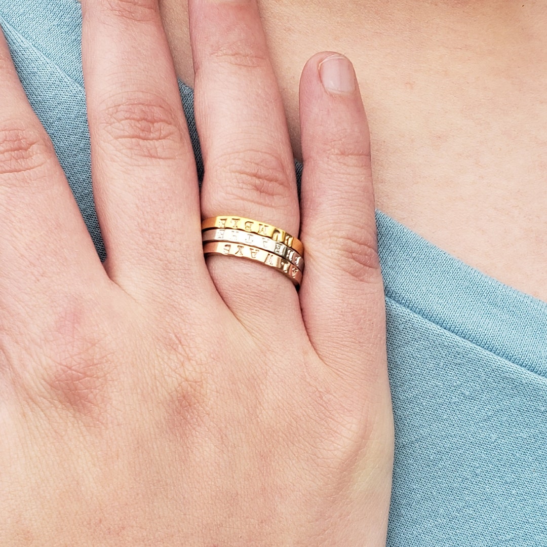 Your Words Quote Phrase Saying Stack Ring Personalize Gold - Etsy