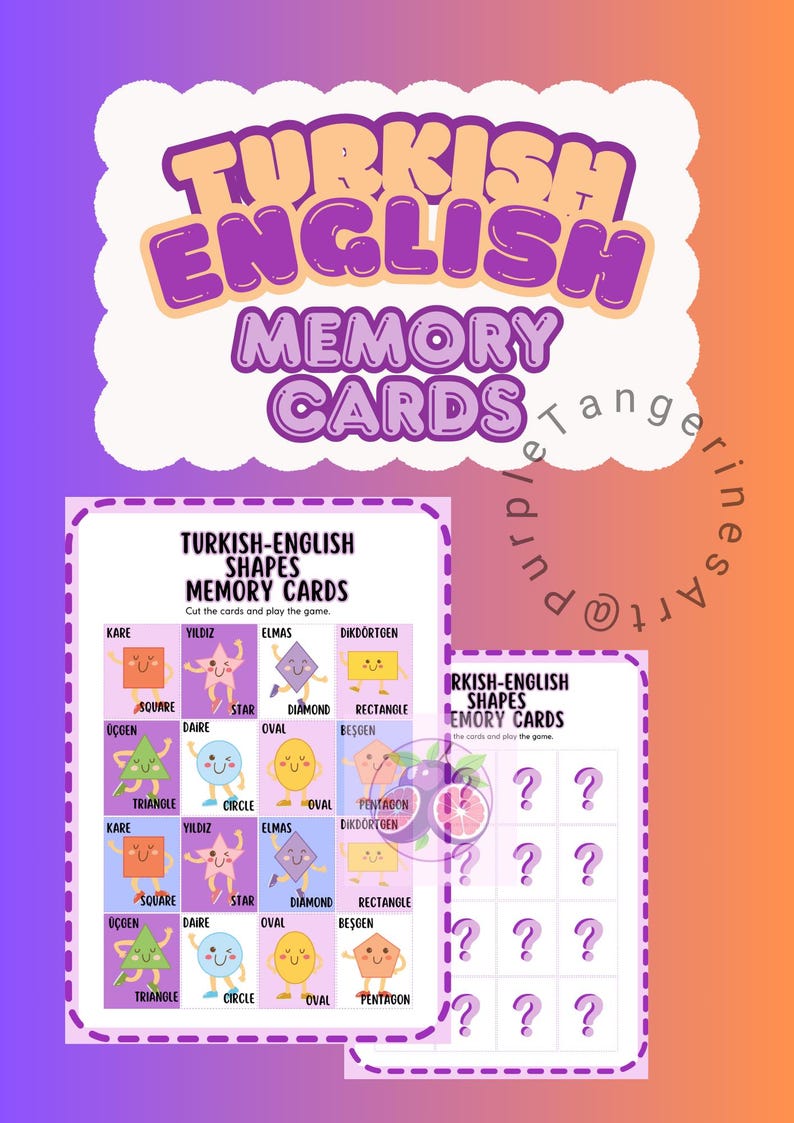 Turkish English Shapes Flashcards for Kids Memory Game Printable ...