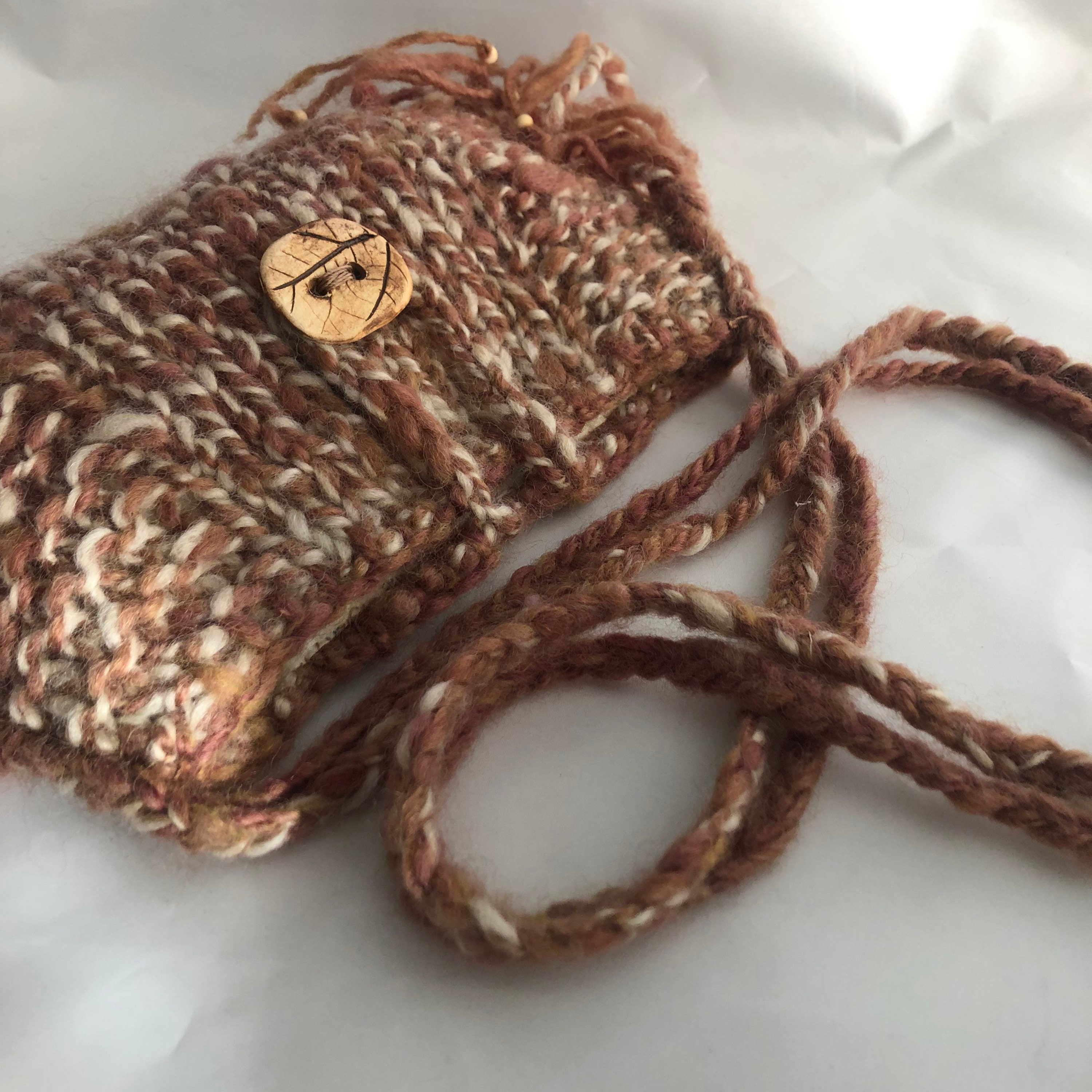 Mini Wool Crossbody Bag, Artisan Hand Knit Purse, Rustic Boho Art Yarn ...