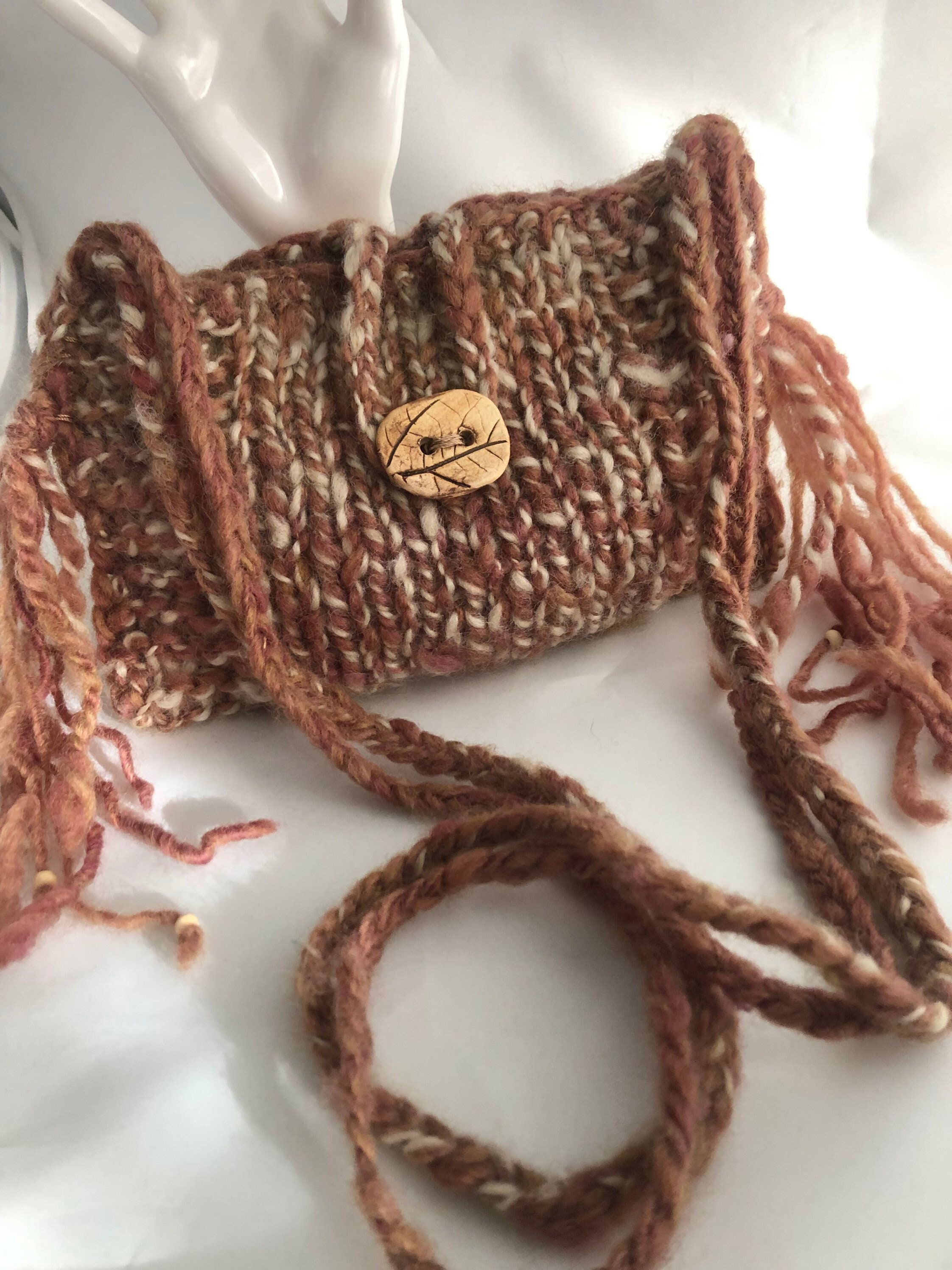 Mini Wool Crossbody Bag, Artisan Hand Knit Purse, Rustic Boho Art Yarn ...