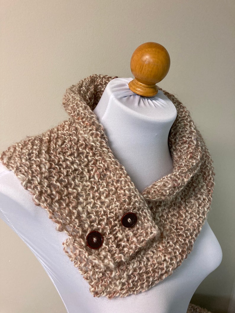 Handknit Scarf Handspun Wool Cowl With Buttons, Multi Style Wrap Collar ...
