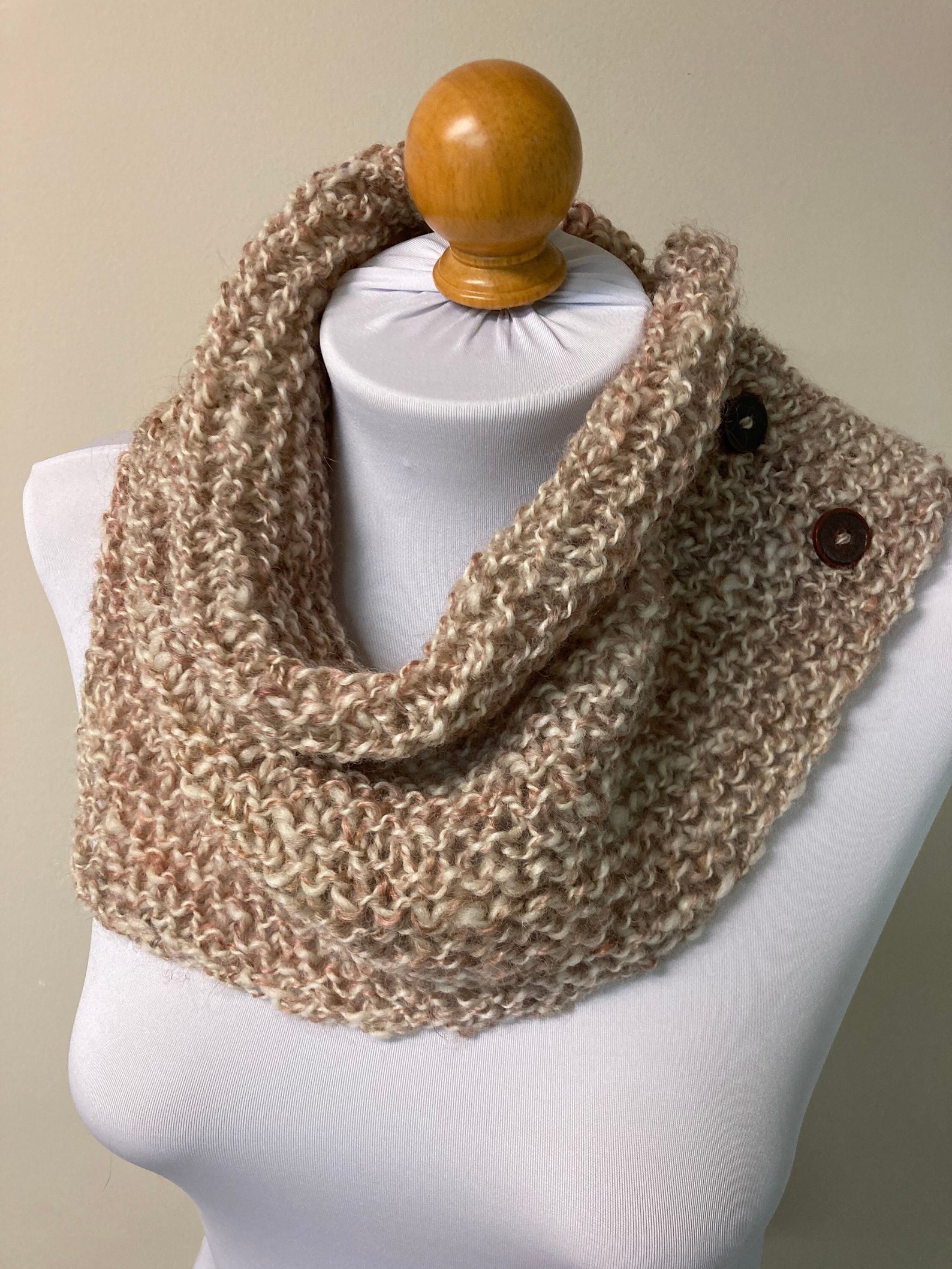 Handknit Scarf Handspun Wool Cowl With Buttons, Multi Style Wrap Collar ...