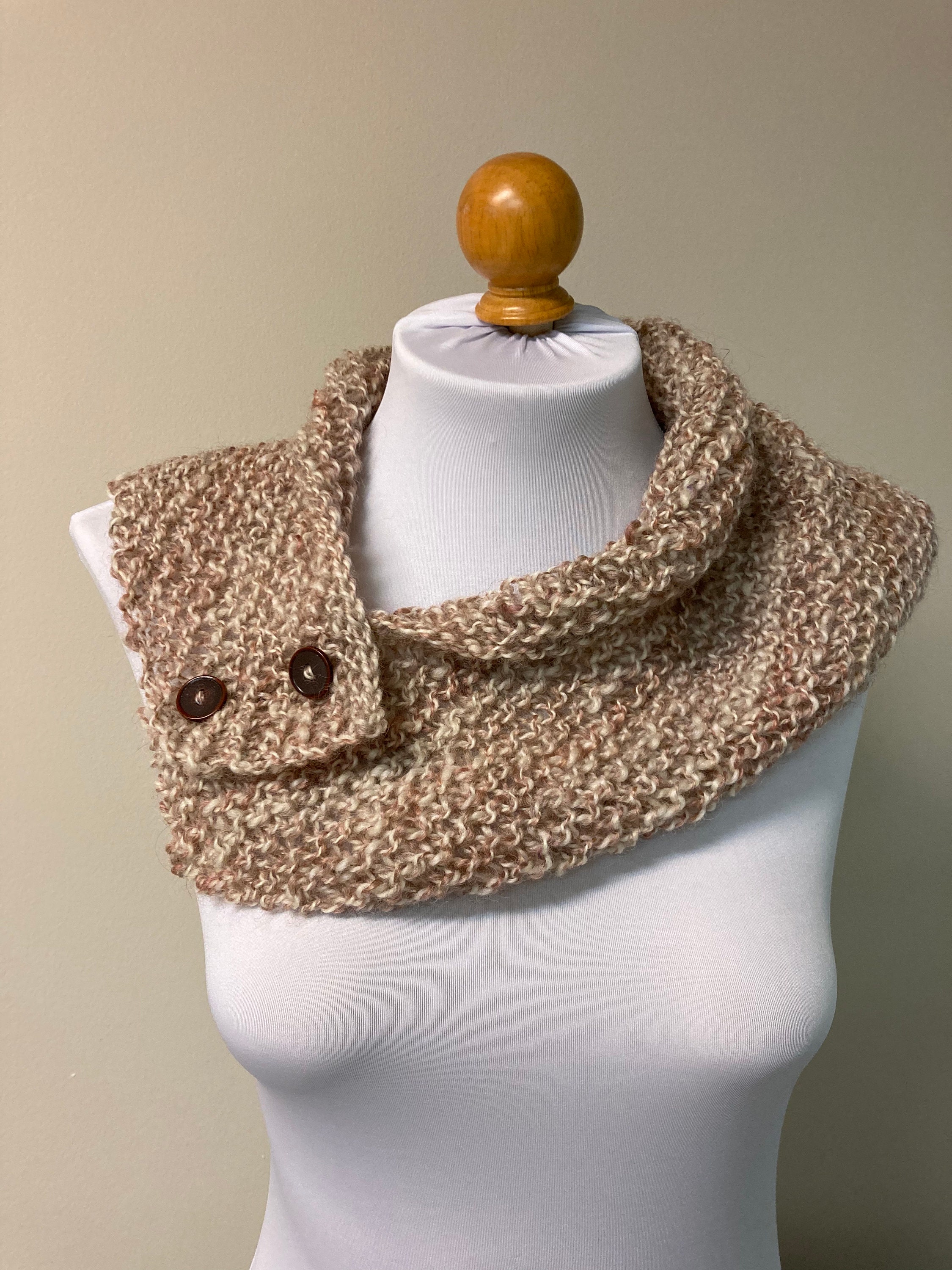 Handknit Scarf Handspun Wool Cowl With Buttons, Multi Style Wrap Collar ...