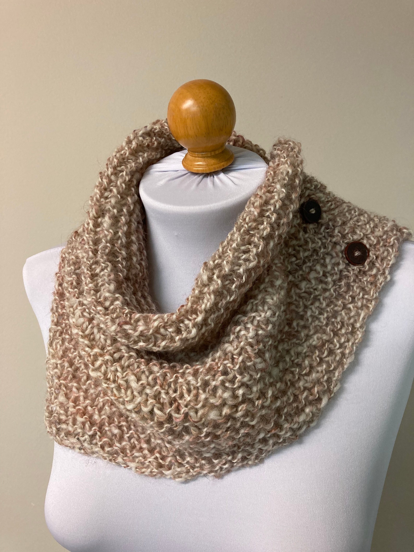 Handknit Scarf Handspun Wool Cowl With Buttons, Multi Style Wrap Collar ...