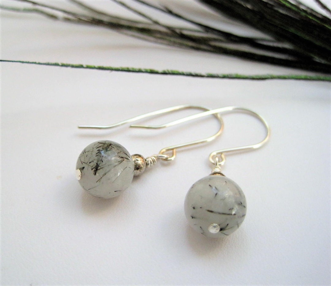 Rutille Quartz Drop Earrings, Black & White Minimalist Beadedgemstone ...
