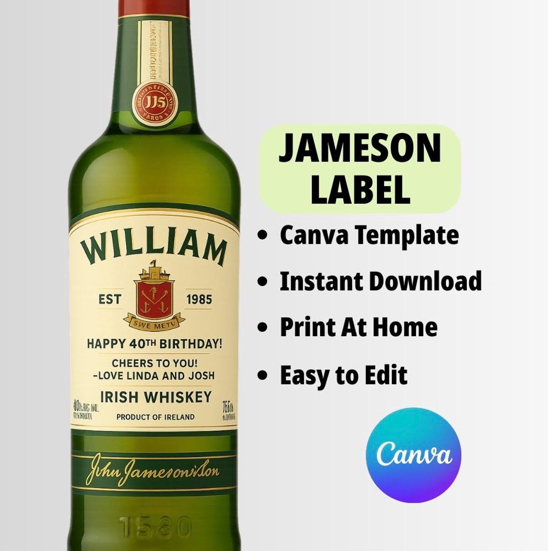 Personalized Whiskey Label Canva Template: Custom Birthday Gift ...