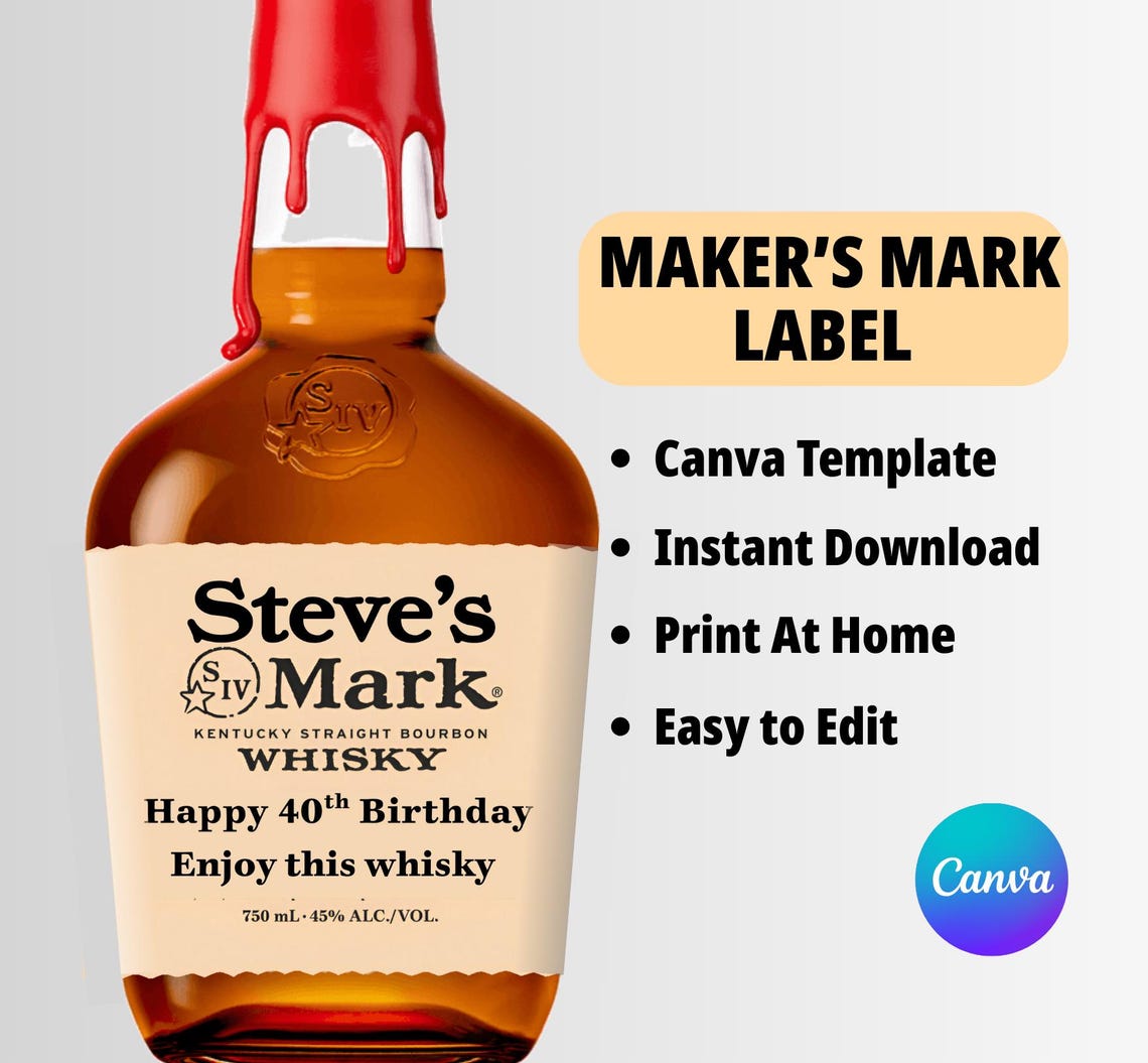 Maker's Mark Whisky Label Canva Template: Custom Birthday Gift (digital ...