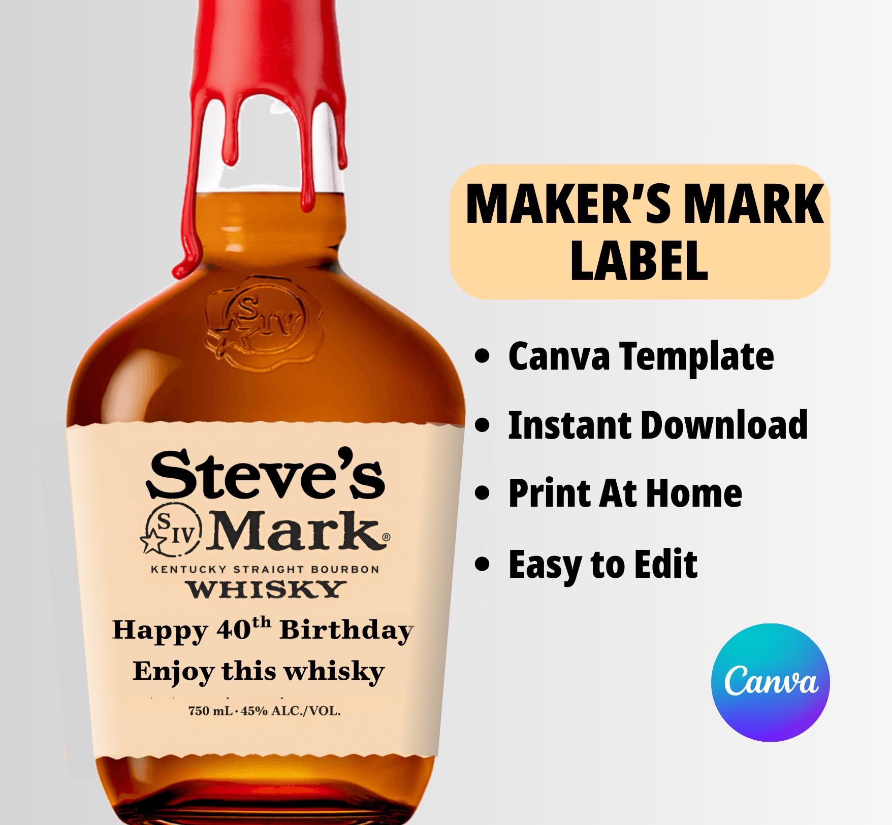 Maker's Mark Whisky Label Canva Template: Custom Birthday Gift (digital ...