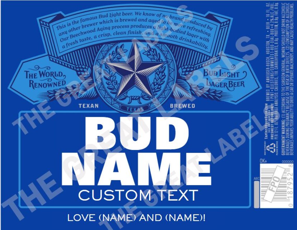 Bud Light Beer Label Canva Template. Personalized Custom Digital ...