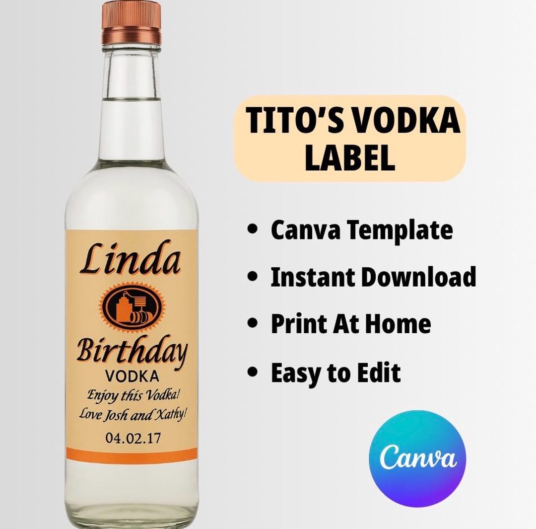 Tito's Vodka Label Canva Template Personalized Custom Digital Download ...
