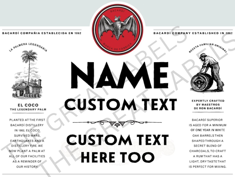 Bacardi Rum Label: Custom Canva Template (digital Download) - Etsy