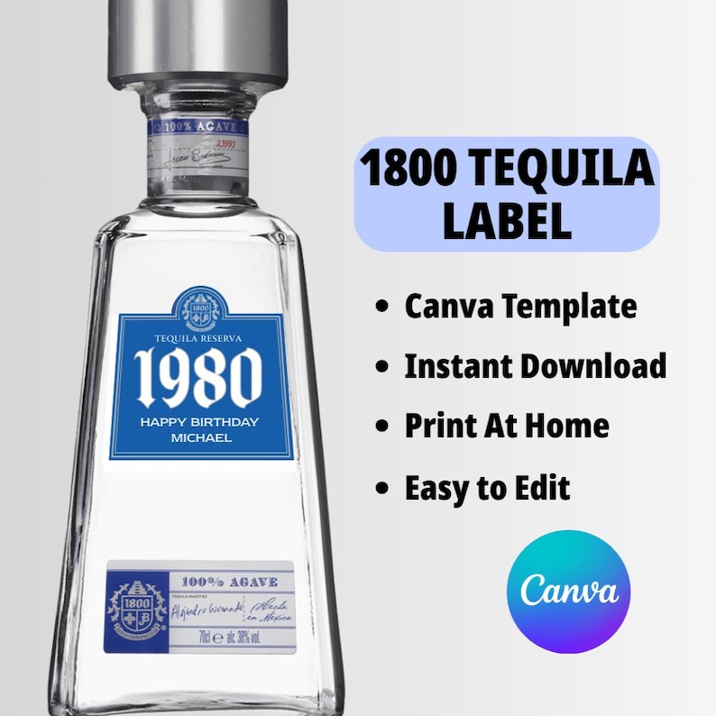 1800 Tequila Label Canva Template, Custom Gift (digital Download) - Etsy