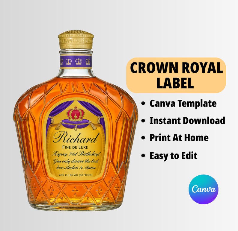 Crown Royal Whisky Label Canva Template Lnstant Download Groomsmen Gift ...
