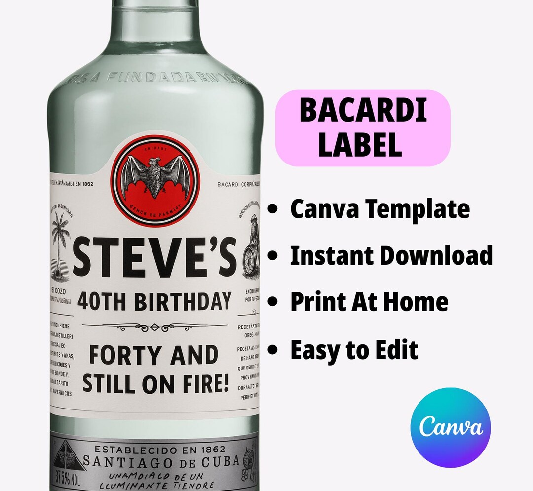 Bacardi Rum Label: Custom Canva Template (digital Download) - Etsy