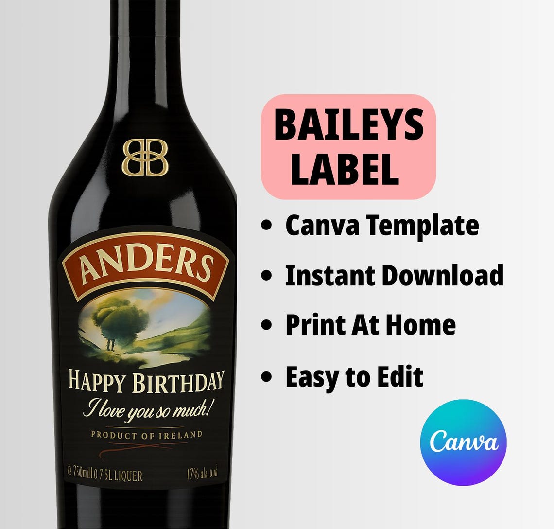 Editable Baileys Label Template: Custom Party Favor (canva, Instant ...