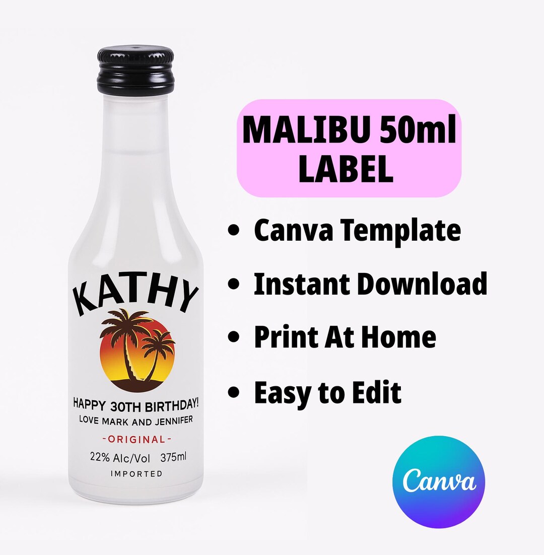 Malibu Rum Label Template: Editable Canva Design (instant Download) - Etsy