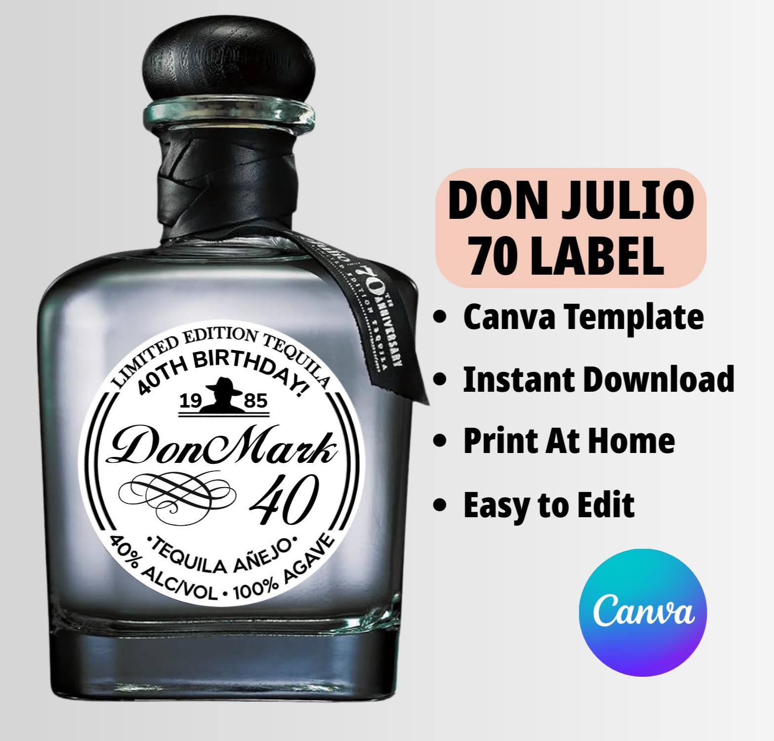 Don Julio 70 Tequila Label Template: Custom Birthday Gift (canva ...