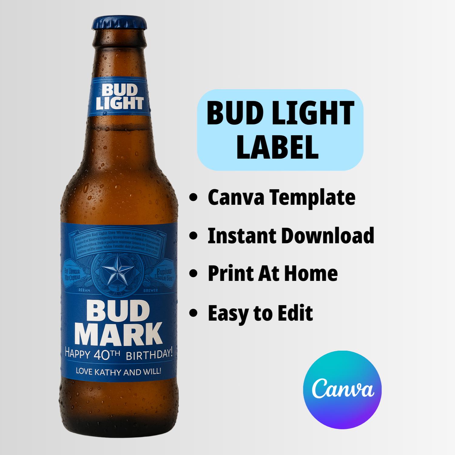 Bud Light Beer Label Canva Template. Personalized Custom Digital ...