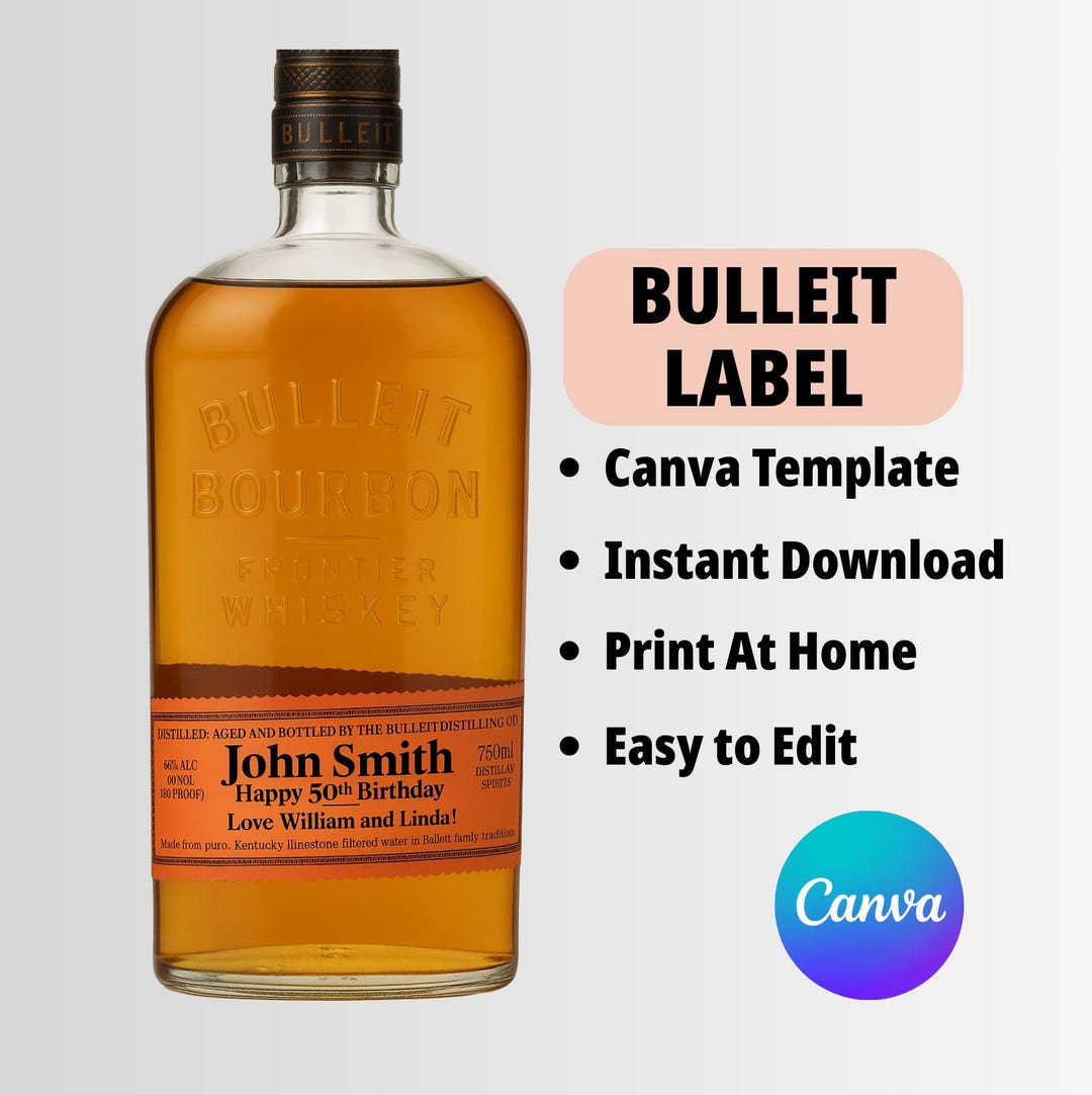 Bulleit Bourbon Label: Editable Canva Template (digital Download) - Etsy
