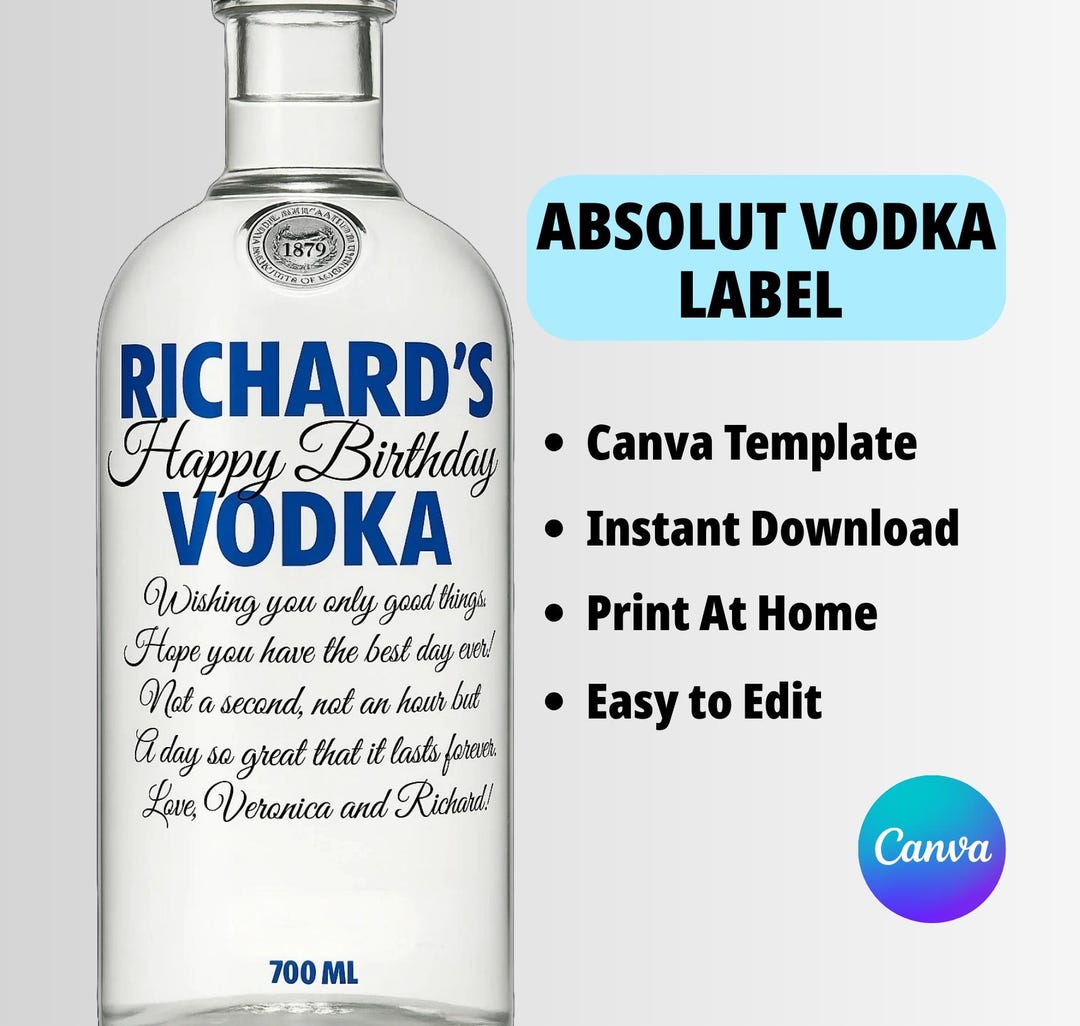 Absolut Vodka Label Canva Template. Custom Digital Download Groomsmen ...