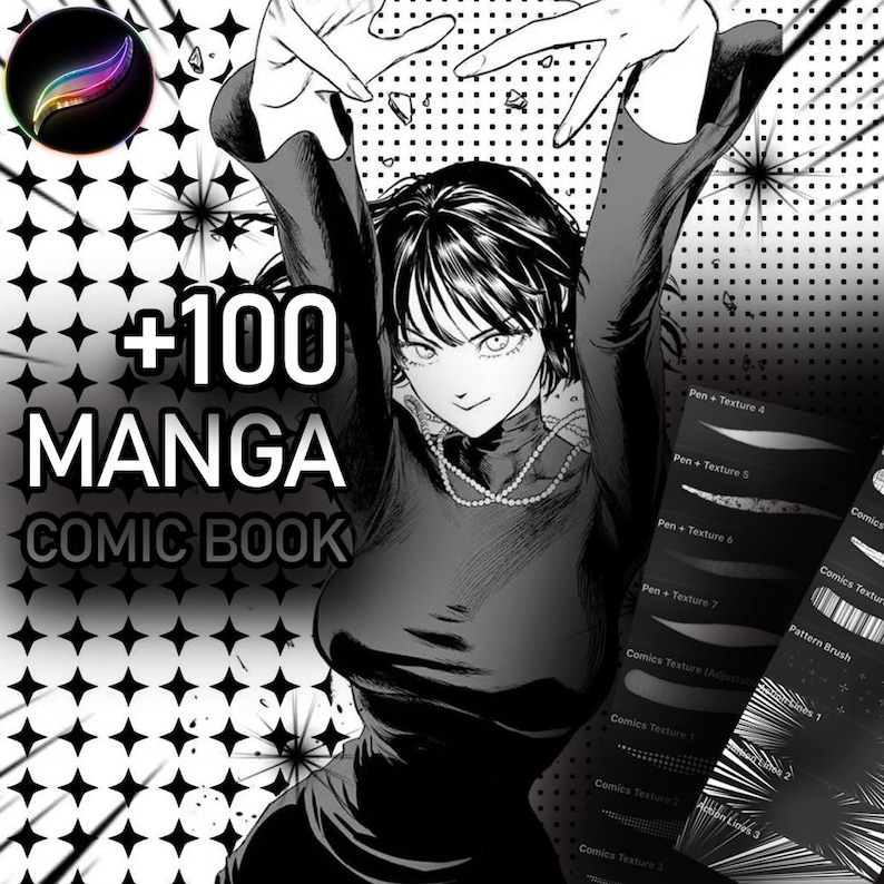 100+ Procreate Manga Screentone Brushes, Halftone Comic Brushes ...