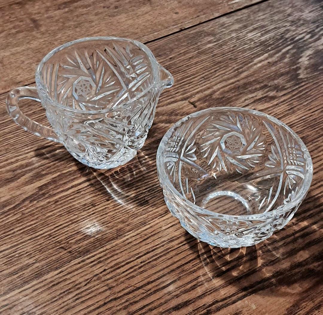 Vintage Glass Milk and Sugar Servers With Etched Pinwheel Pattern. - Etsy