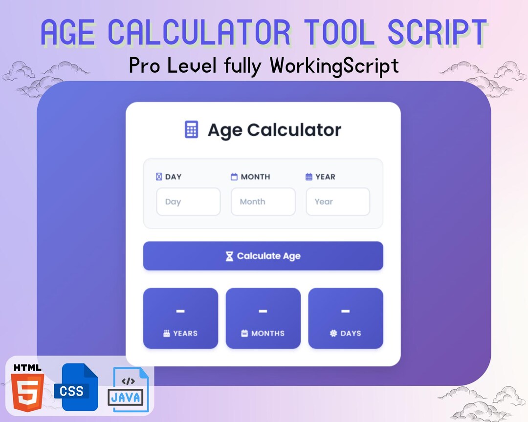 Responsive Age Calculator Pro Script | HTML, CSS & Javascript - Etsy