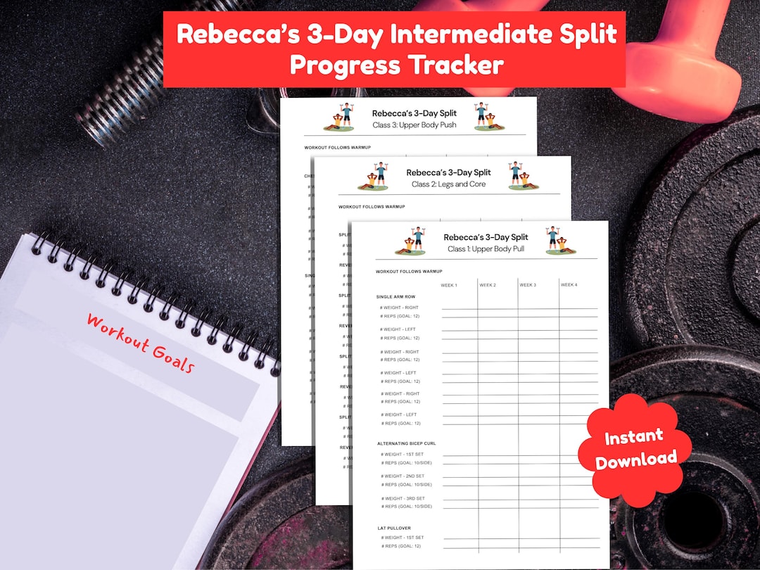 Rebecca Kennedy 3-day Split Tracker, Peloton Strength Training Log (PDF ...