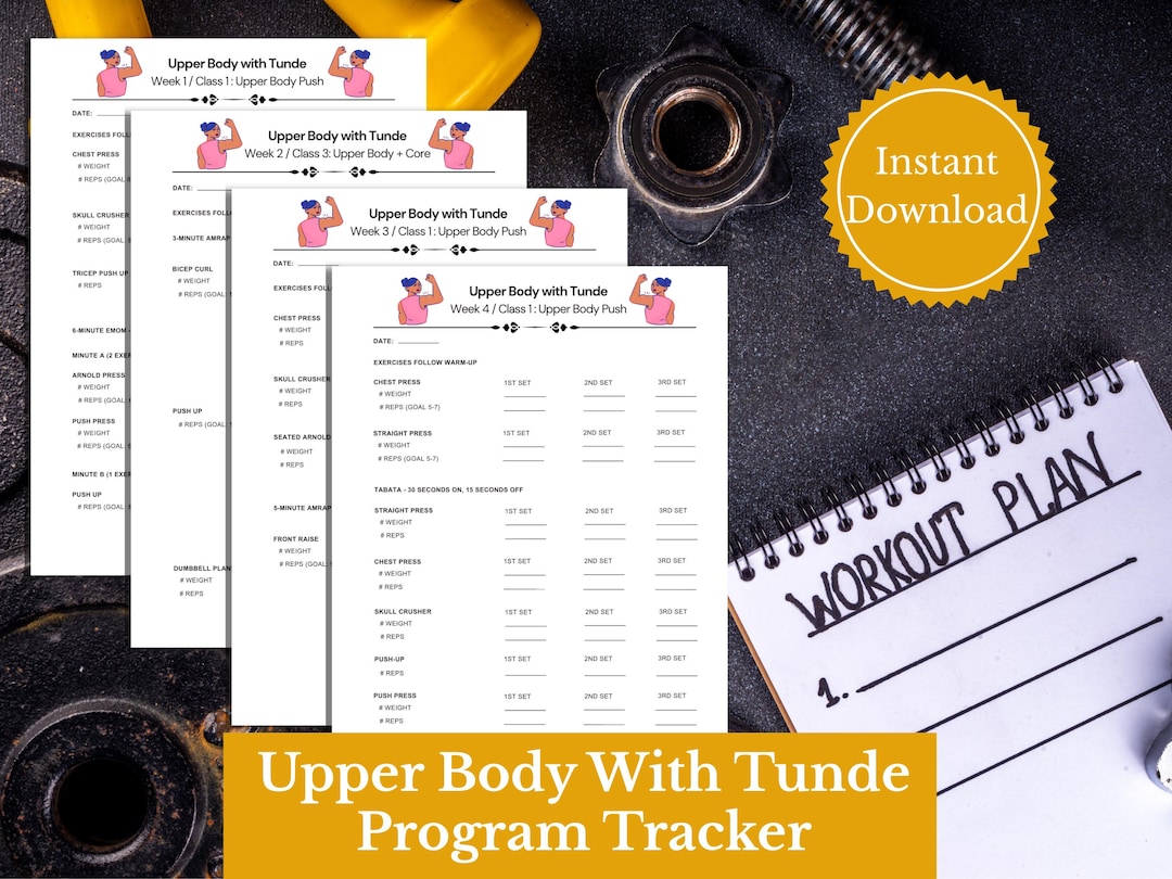 Tunde Oyeneyin Upper Body Peloton Program Tracker (printable PDF ...