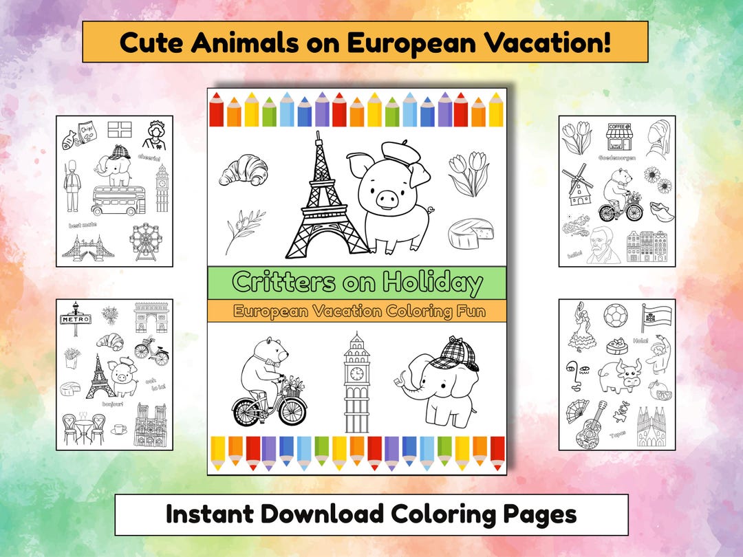 Kids Vacation Activity Europe Coloring Book, Cute Animal Coloring Pages ...