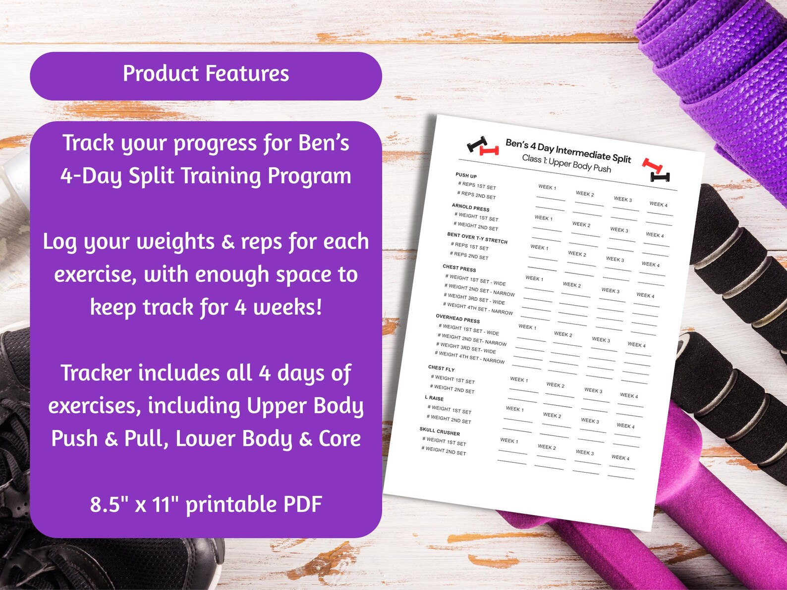 Ben Alldis Peloton 4-day Split Tracker: Strength Training Program Log ...