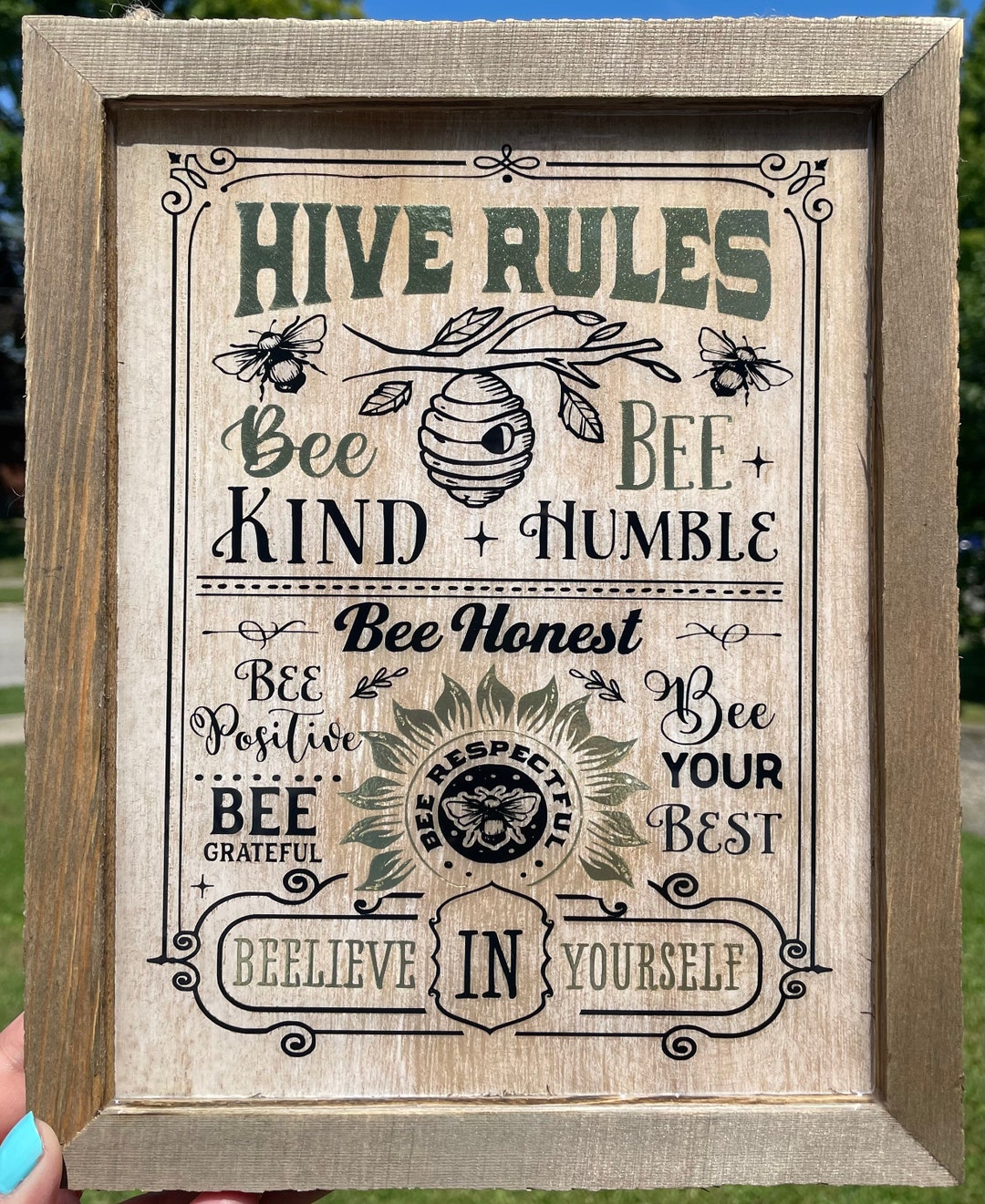 Hive Rules, Bee Decor, Beehive Sign, Beehive Wall Art, Family Decor - Etsy