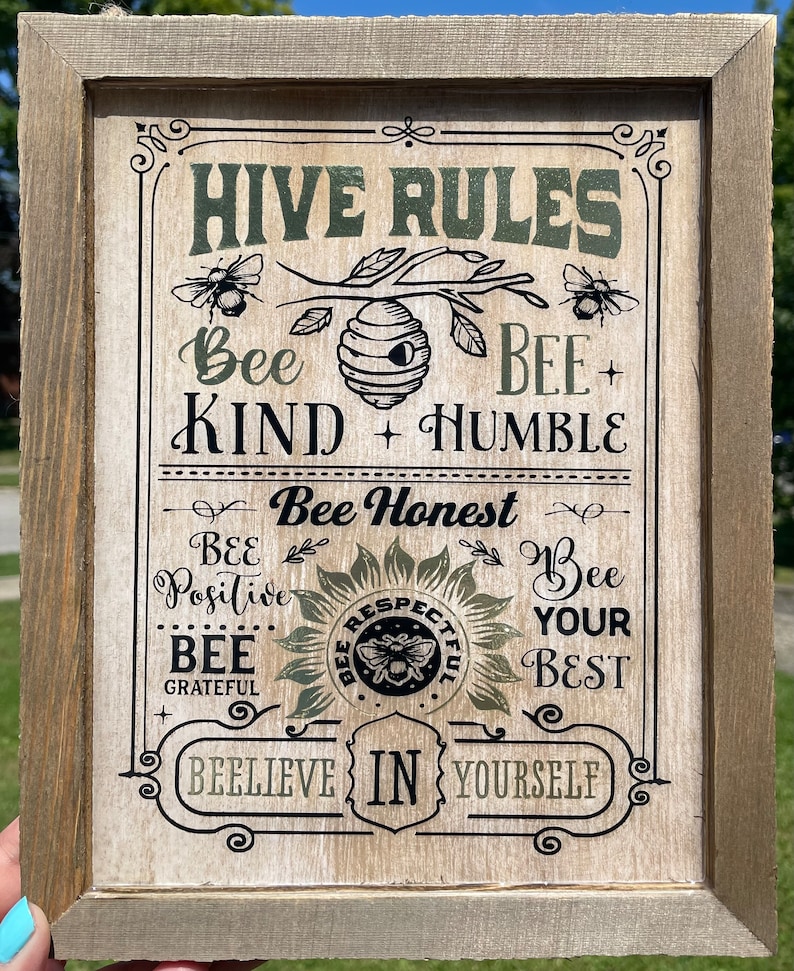 Hive Rules Bee Decor Beehive Sign Beehive Wall Art Family - Etsy