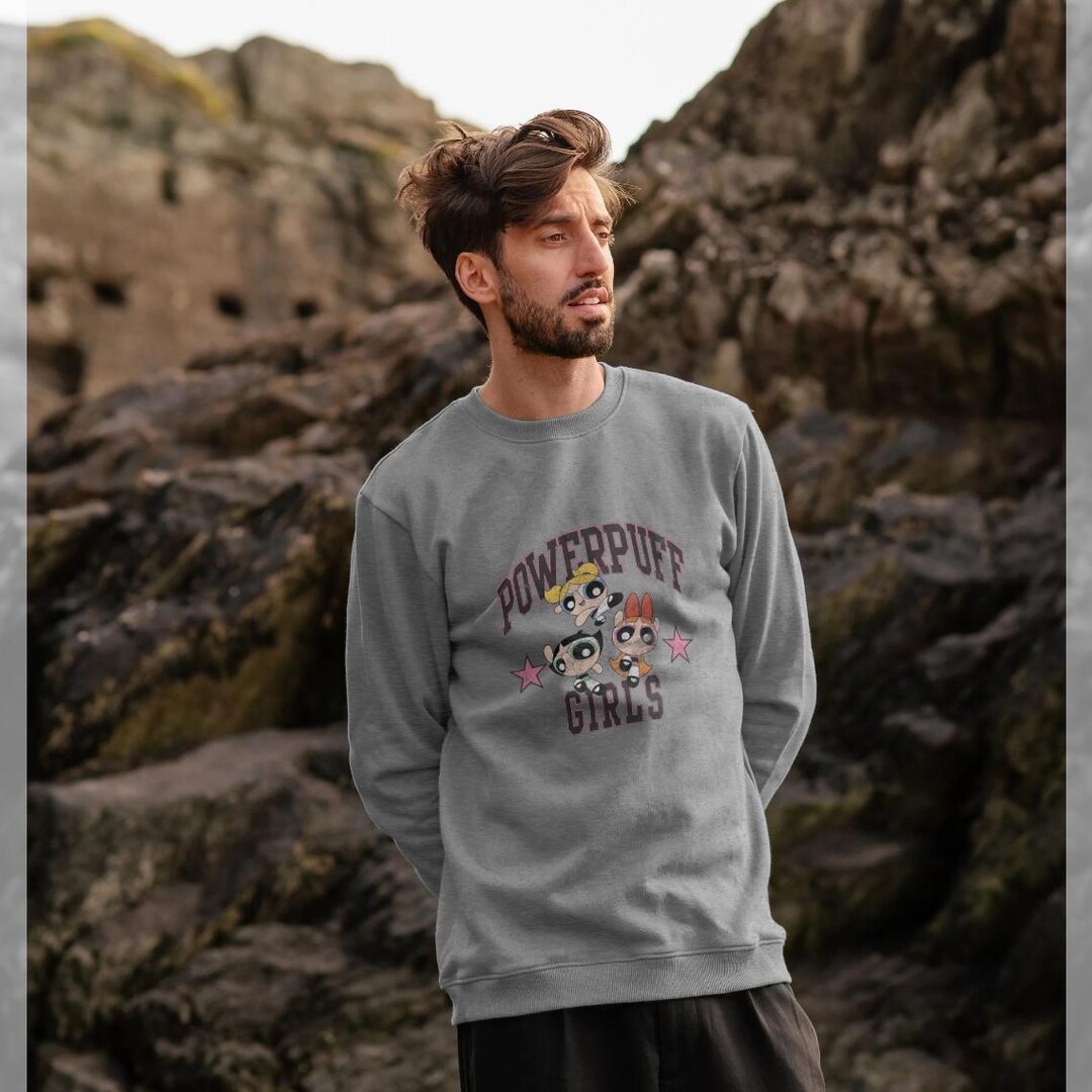 The Powerpuff Girls Script Logo Grey Graphic Sweatshirt - Etsy