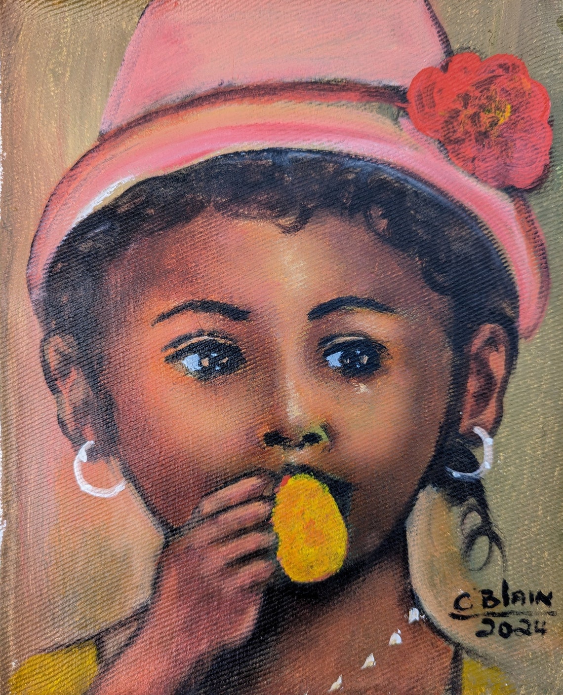 Original Signed Painting by Famous Artist Carel Blain - Haitian Girl ...