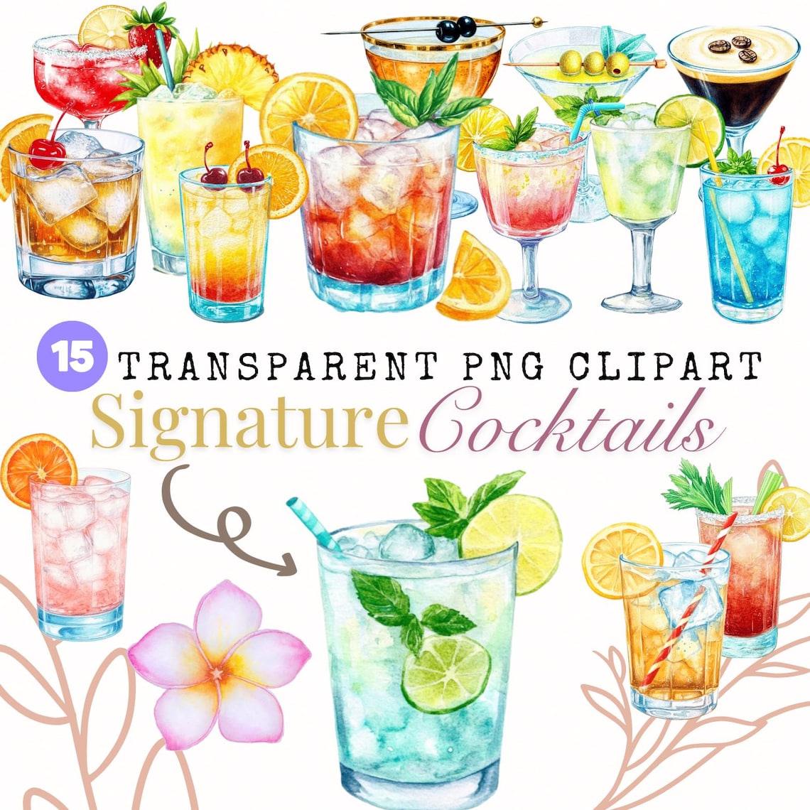 Signature Cocktails Clip Art | Transparent PNG | 300 DPI High ...
