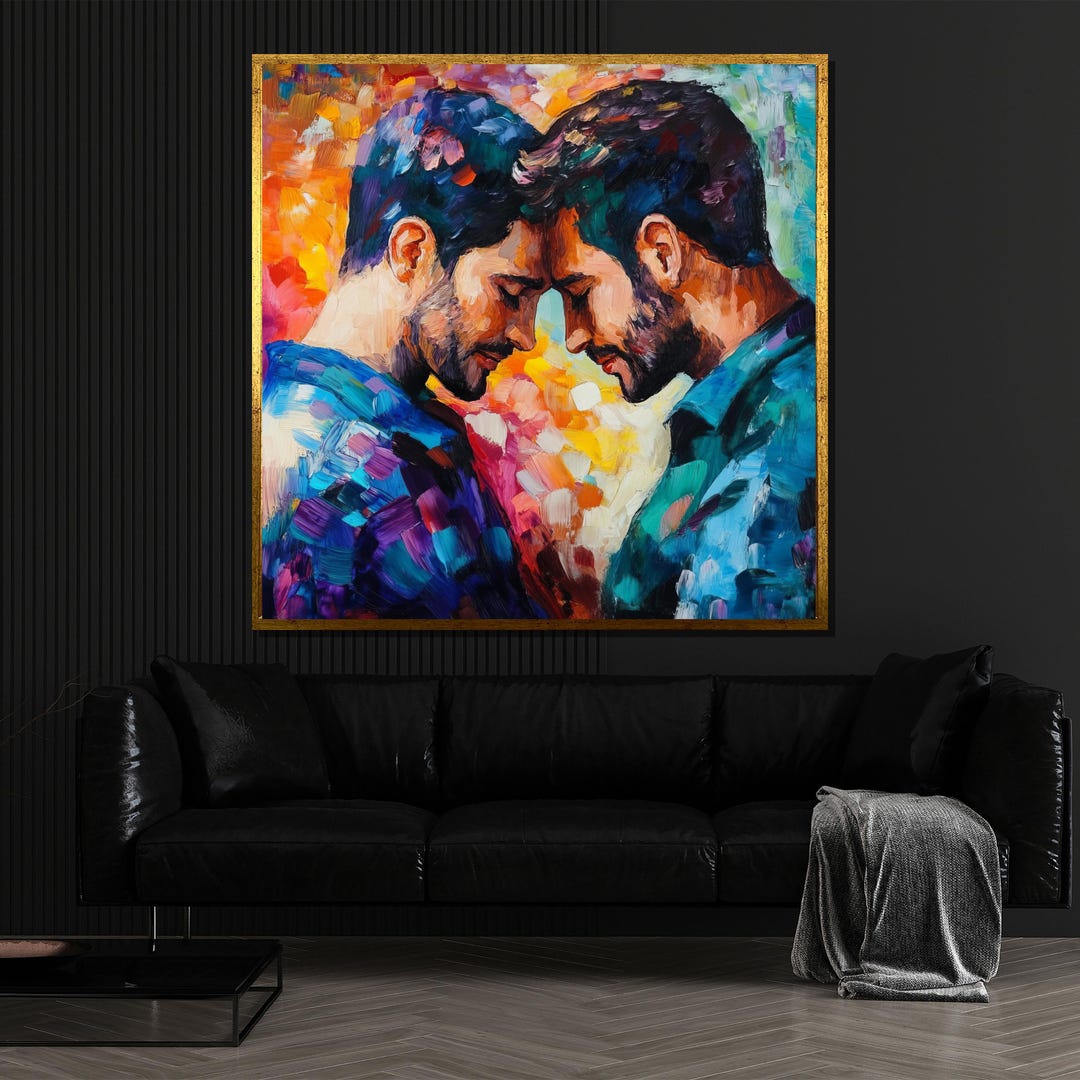 Colorful Abstract Canvas Painting of Gay Couple in Love, LGBTQ+ Pride ...