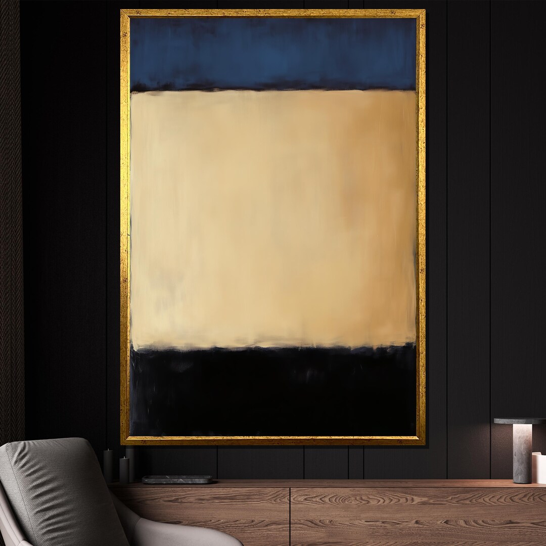 Mark Rothko Beige and Dark Blue Canvas Painting, Abstract Minimal Wall ...