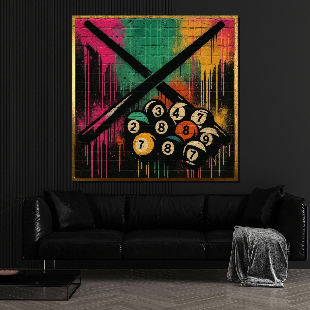 Graffiti-style Street Art Featuring Crossed Pool Cues and Dripping ...