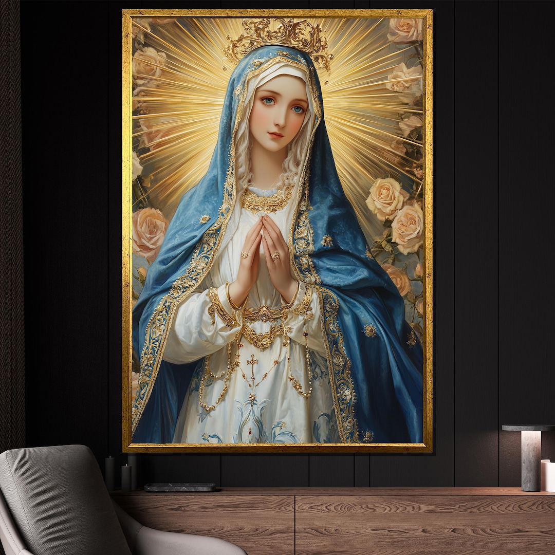 Immaculate Conception Virgin Mary Canvas Art, Crowned Madonna in Blue ...