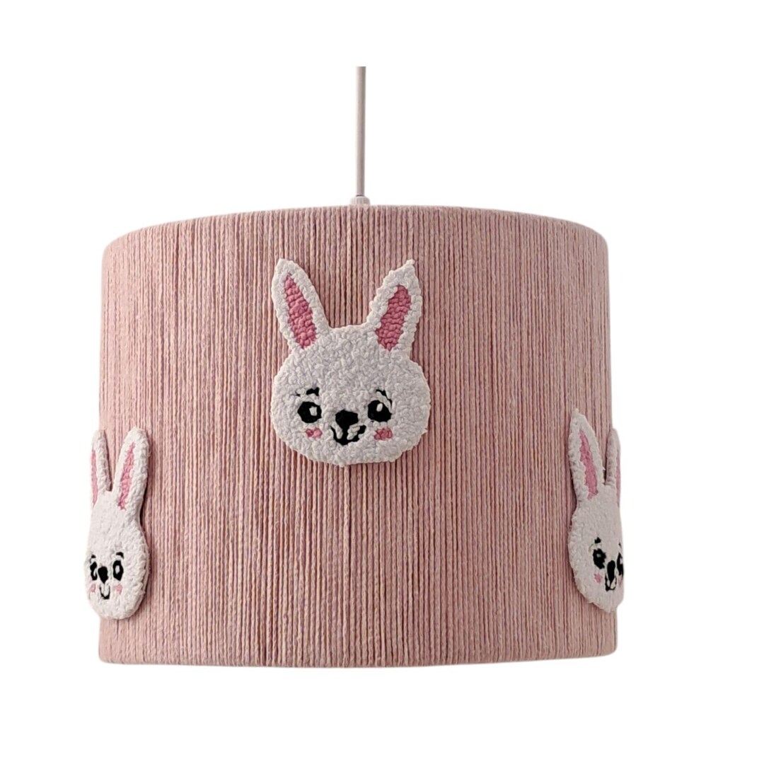 Yarn Lamp Shade With Punch Needle Rabbit, Ceiling Chandelier - Etsy