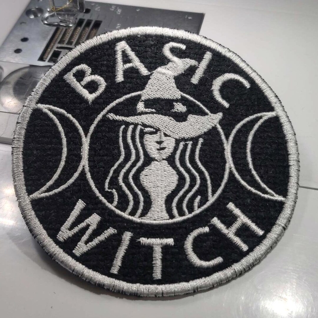 Basic Witch Patch. Super Cute! Embroidered in White on Textured Black ...