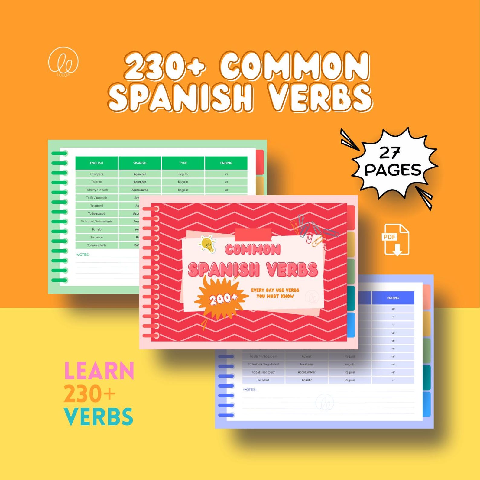 230 Most Common Spanish Verbs – Printable PDF + Freebies – Language ...