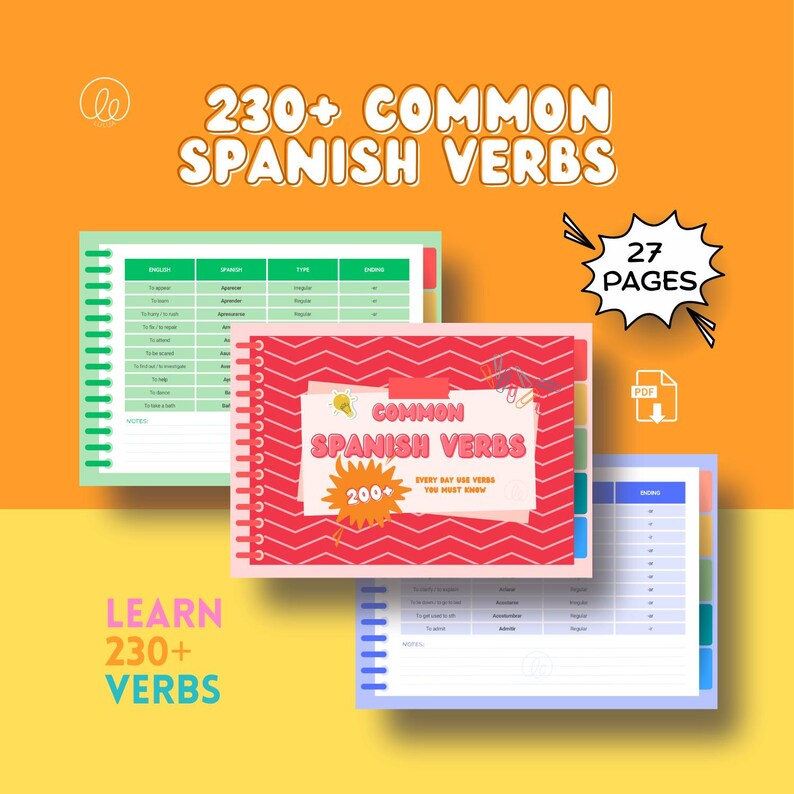 230 Most Common Spanish Verbs – Printable PDF + Freebies – Language ...