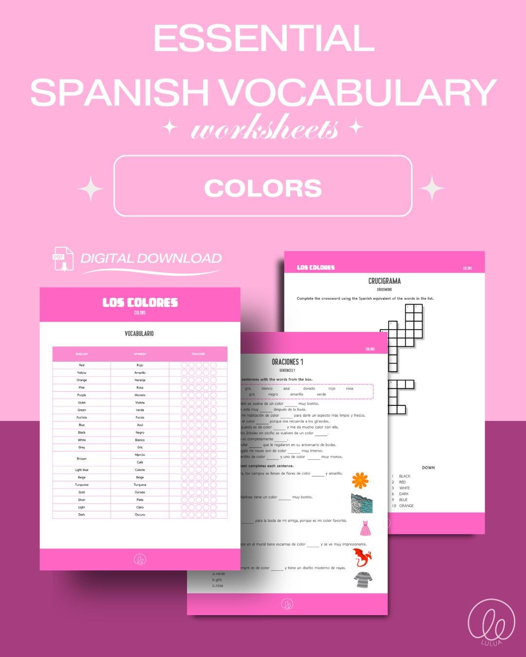 Spanish Vocabulary Workbook, Colors Worksheets - Etsy