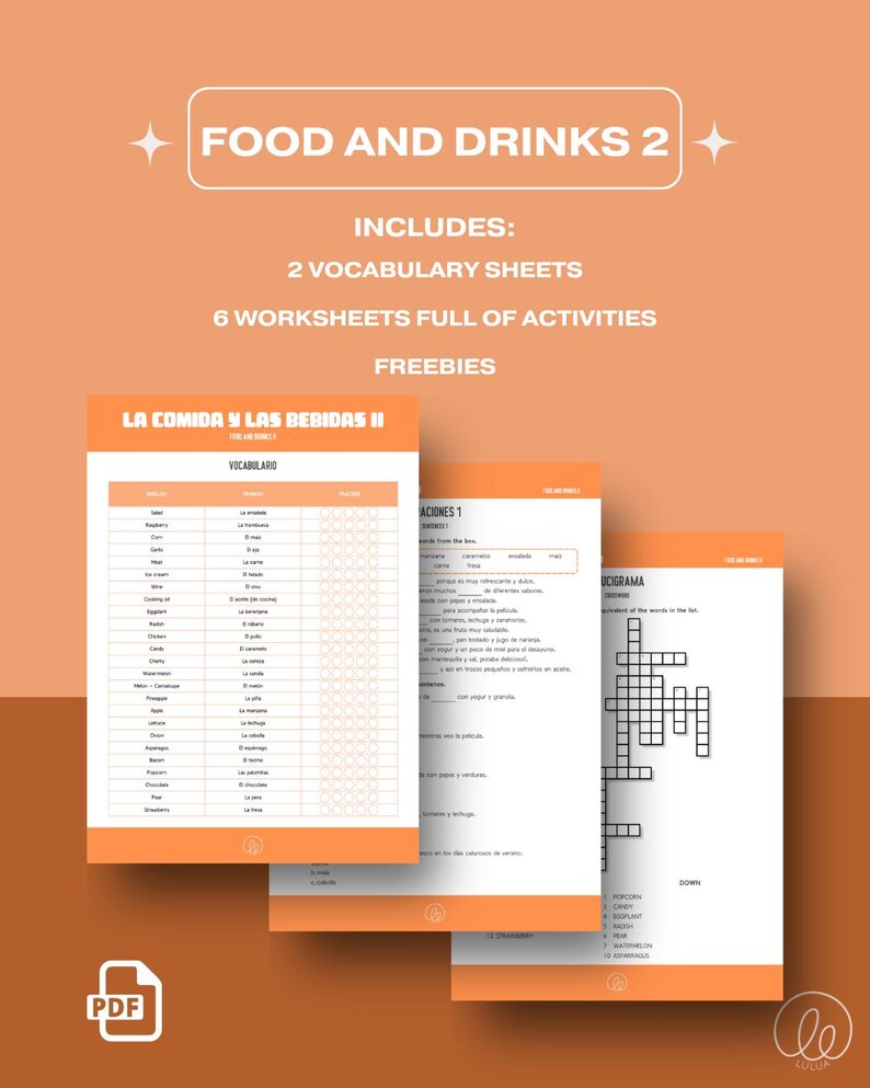 Spanish Vocabulary Workbook, Food and Drinks Set 2 Worksheets - Etsy